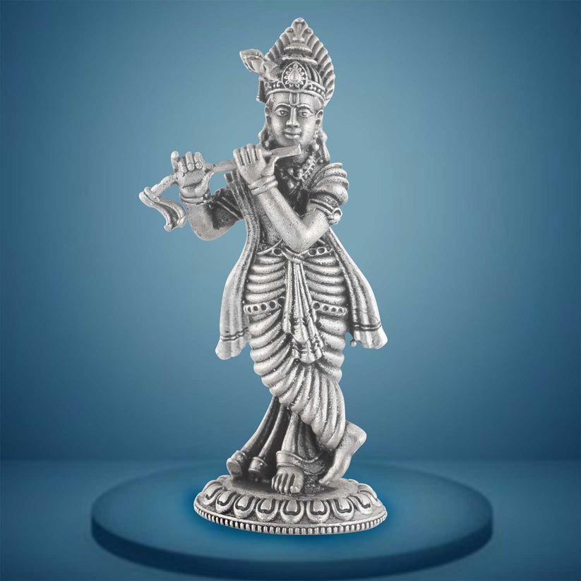 Krishna Pure Silver 925 Statue ~ CaratCafe