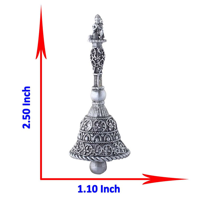 Silver Pooja Hand Bell for Pooja (Carving Hanuman Figure) ~ CaratCafe