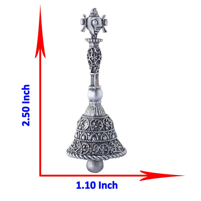 Silver Pooja Bell for Mandir (Shanka & Sudarshana Chakra) ~ CaratCafe