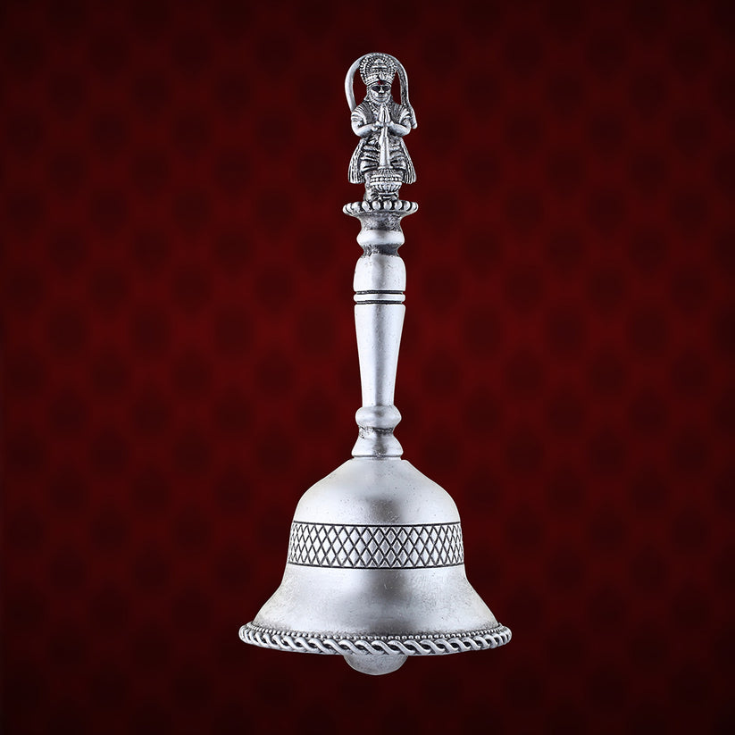 Silver Pooja Bell Ghanti for Mandir Pooja (Hanuman Figure) ~ CaratCafe