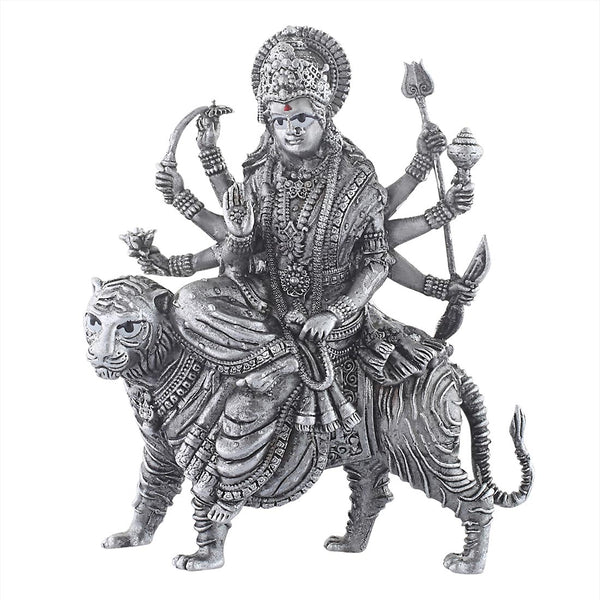 Silver Goddess Maa Durga Statue On Tiger ~ CaratCafe