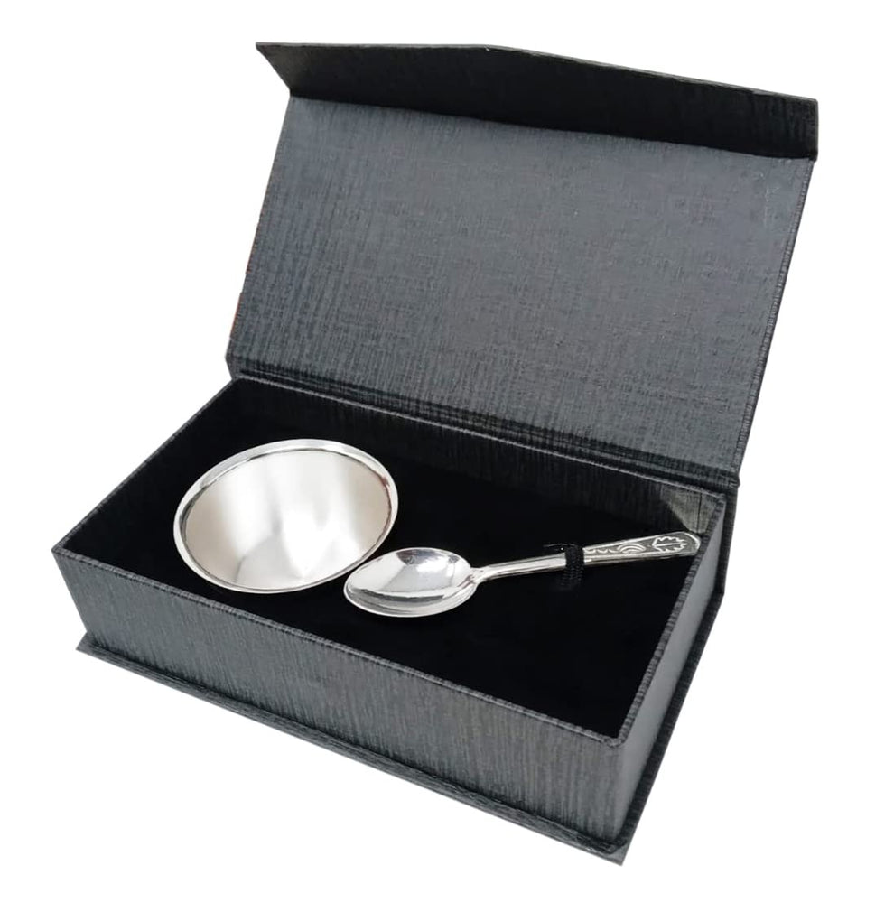 Silver Bowl and Spoon for Babies 925 Sterling Silver ~ CaratCafe