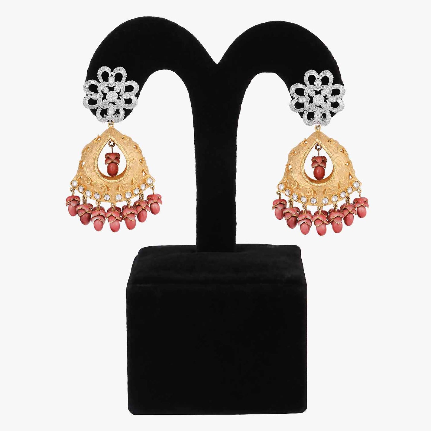 Textured Gold Bell enamel work Natural Diamond Earrings ~ caratcafe ...